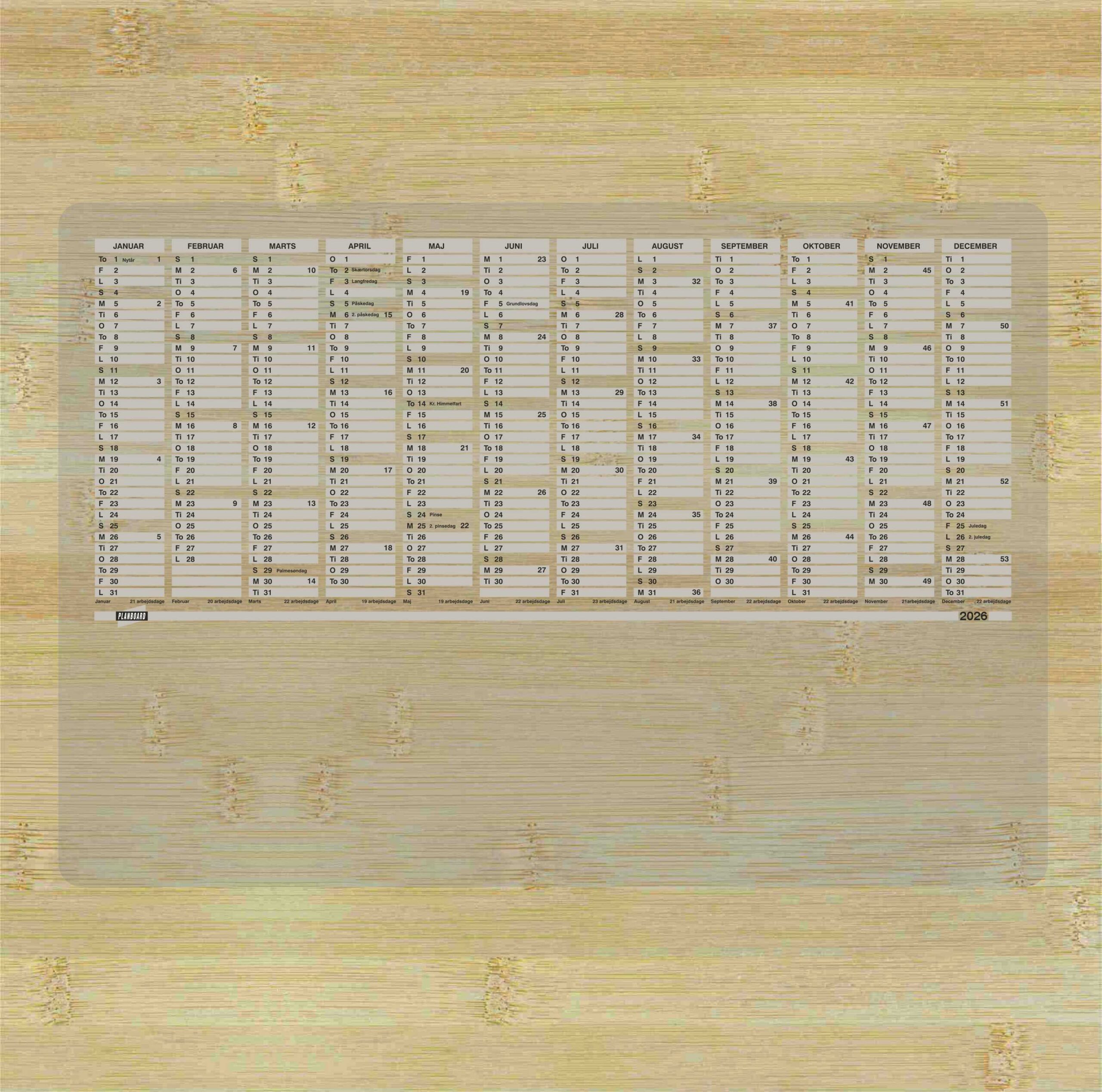Planboard bordkalender 2026 - Grafisk-Marked